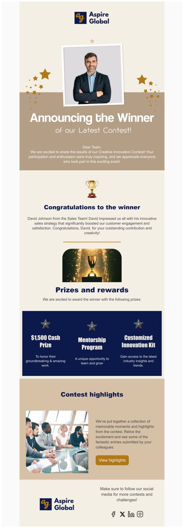 Announcement Email Template 'Aspire Global' for Corporate | PosterMyWall