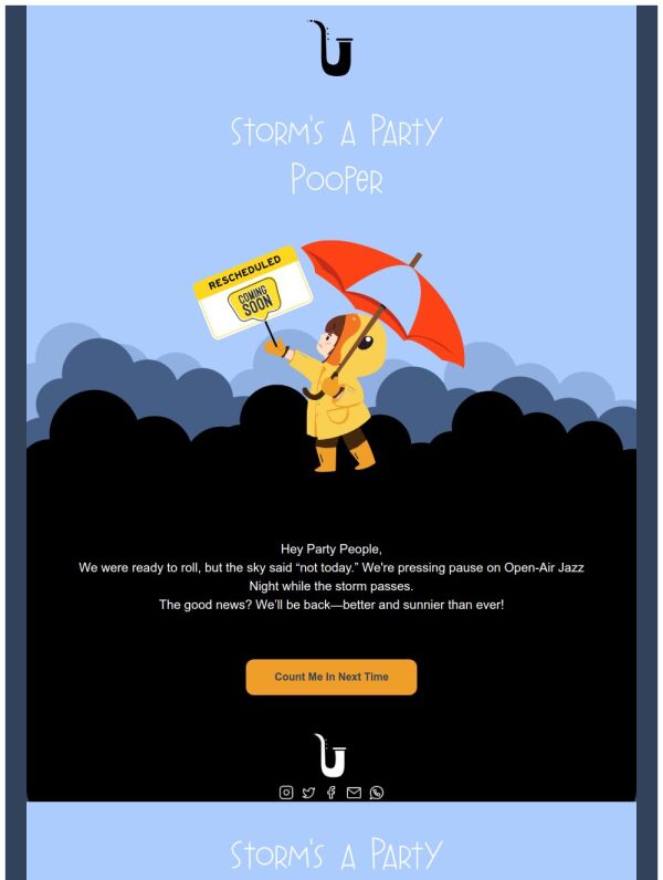 Announcement Email Template 'Jazz Night Postponed' for Band | PosterMyWall