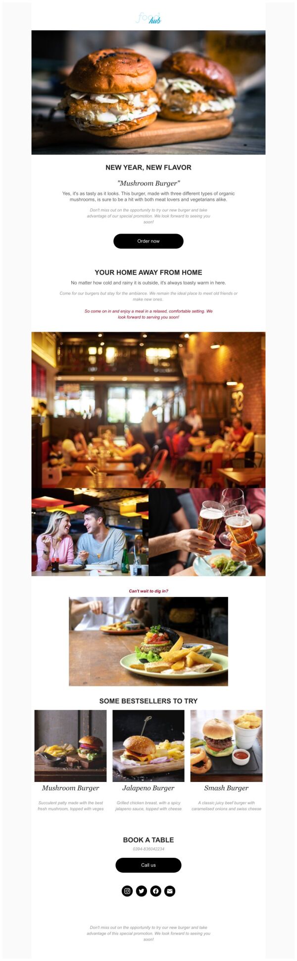 Announcement Email Template 'New Burgers' For Restaurants | PosterMyWall