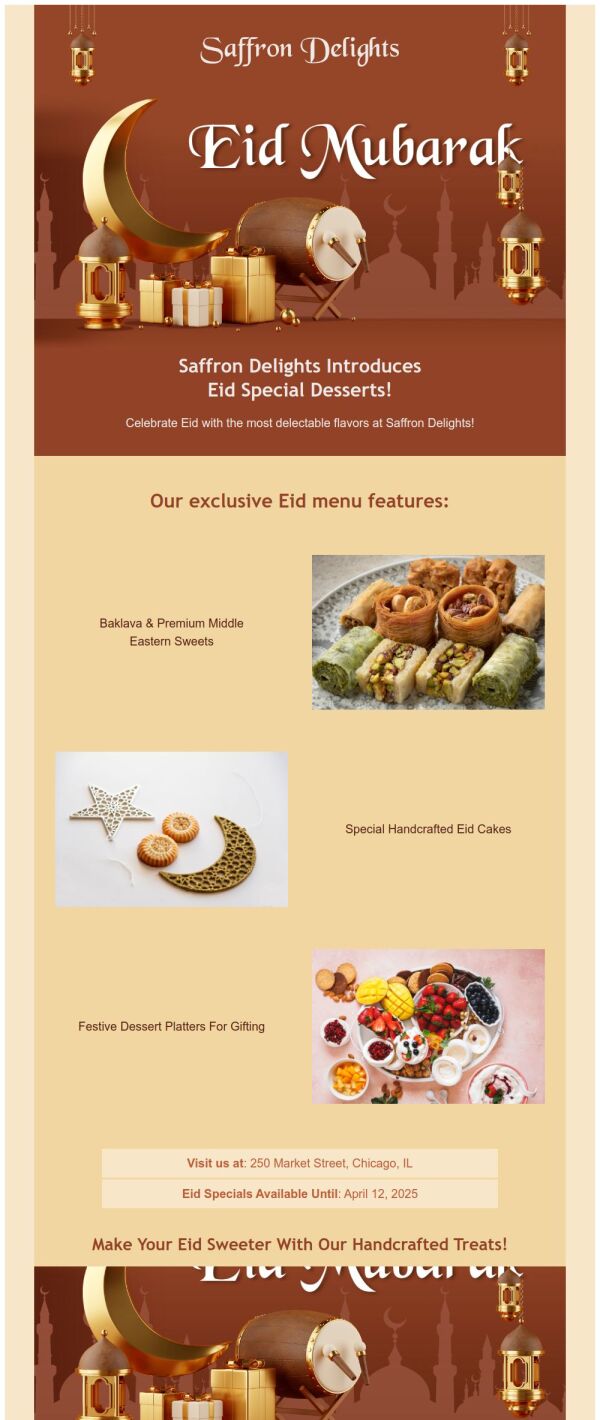 Announcement Email Template 'Special Desserts' for Eid | PosterMyWall