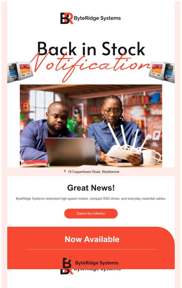 Back in stock Email Template 'Routers' for Technology | PosterMyWall