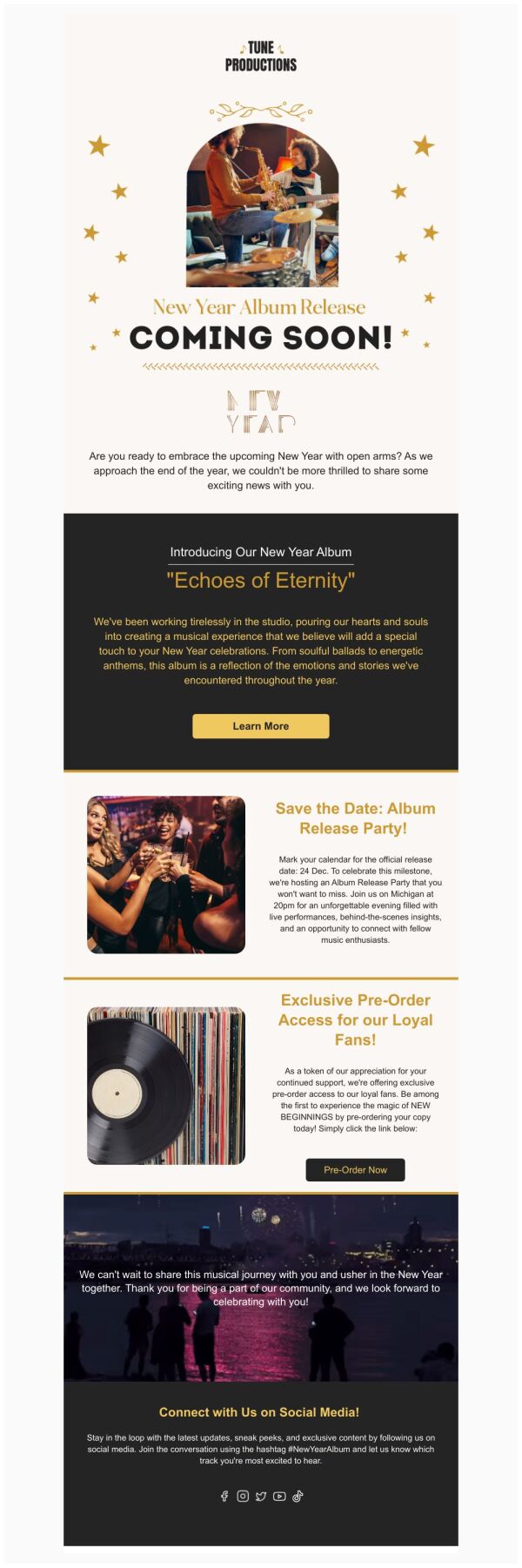 Coming soon Email Template 'Album Release' for New Year | PosterMyWall