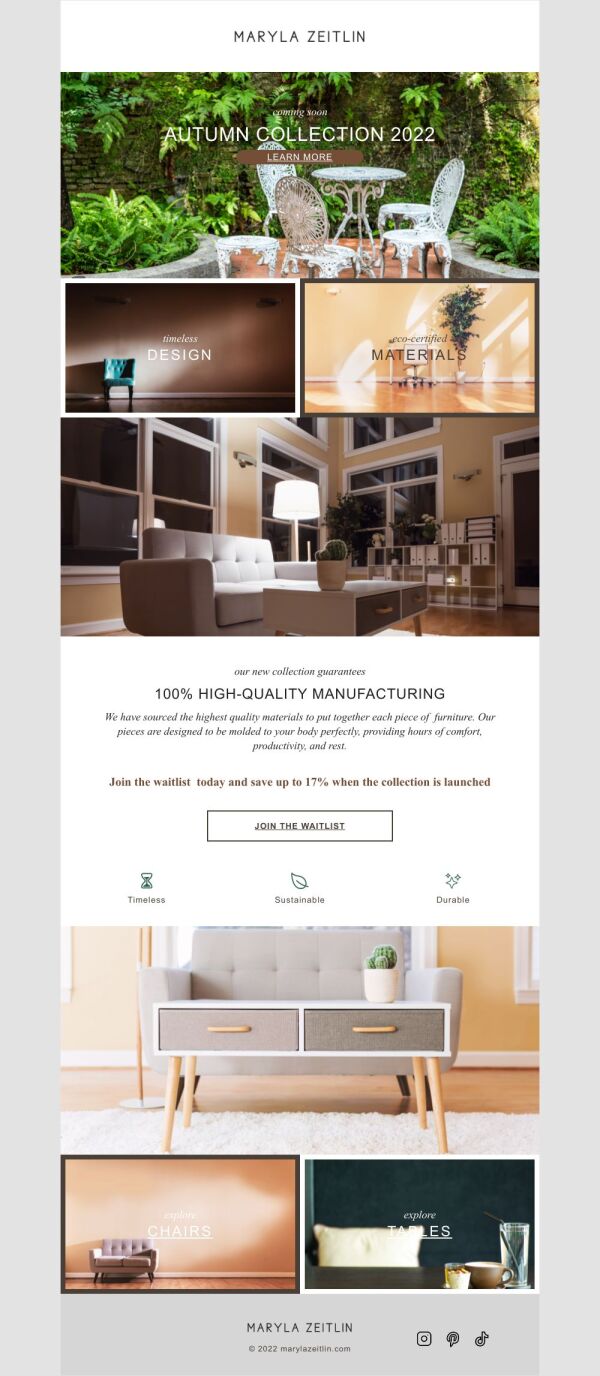 Coming Soon Email Template 'Autumn Furniture Collection' for Retail ...
