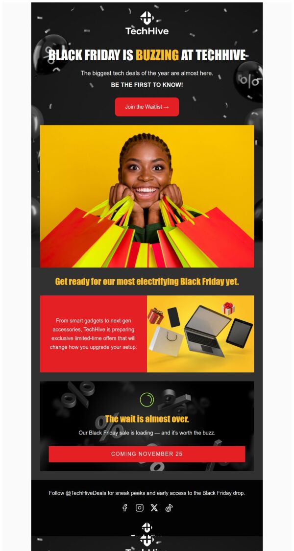 Coming soon Email Template 'Big Tech' for Black Friday | PosterMyWall
