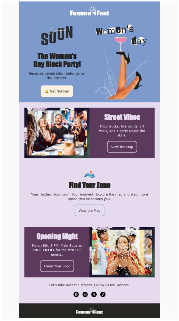 Coming soon Email Template 'Block Party for Women's Day | PosterMyWall