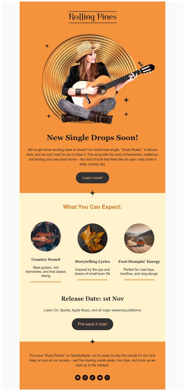 Coming soon Email Template 'Country Music' for Band | PosterMyWall