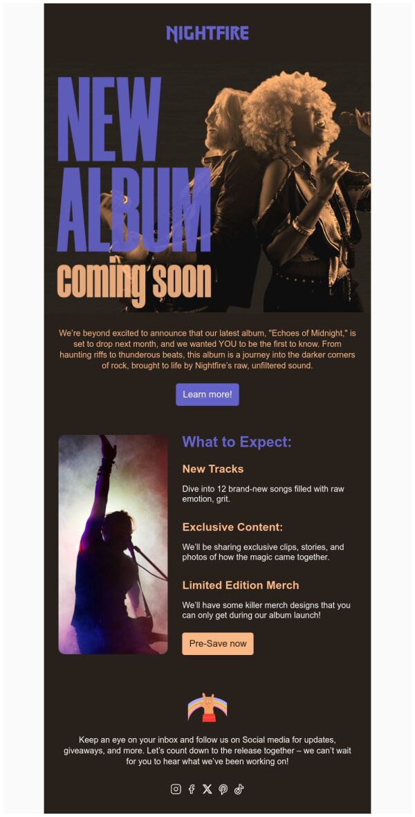 Coming soon Email Template 'Echoes of Midnight' for Band | PosterMyWall
