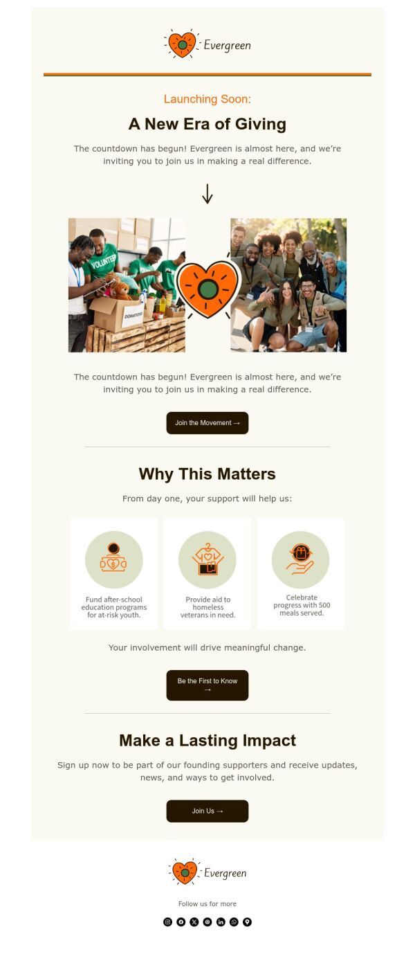 Coming soon Email Template 'Era of Giving' for Charity | PosterMyWall