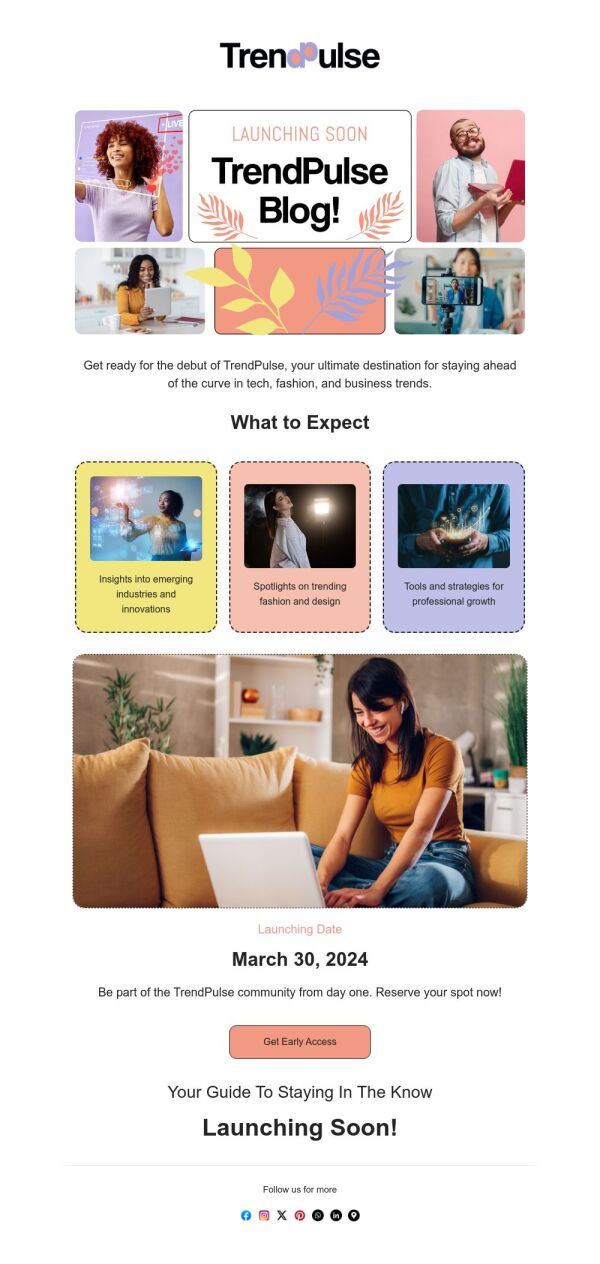 Coming soon Email Template 'Fashion and Business Trends' for Blog | PosterMyWall