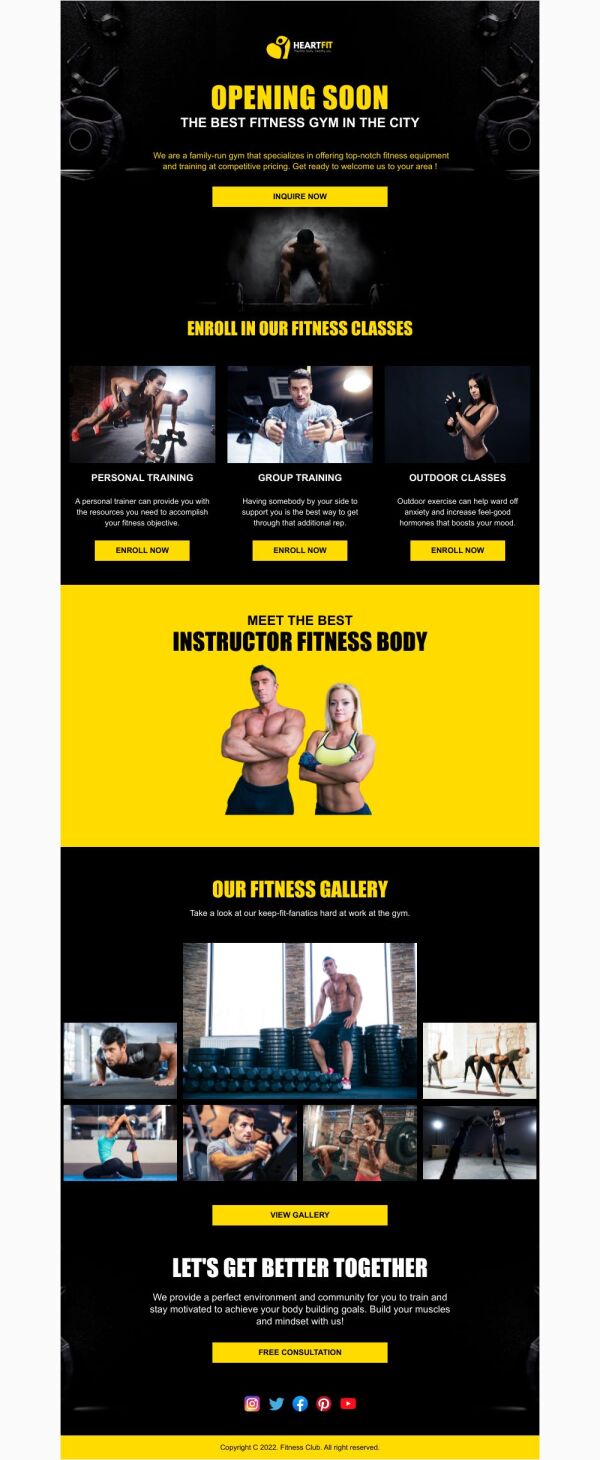 Coming Soon Email Template 'Gym Classes Enrollment' for Fitness ...