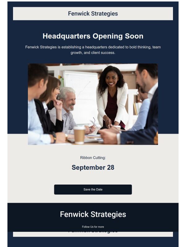 Coming soon Email Template 'Headquarters Opening' for Corporate ...