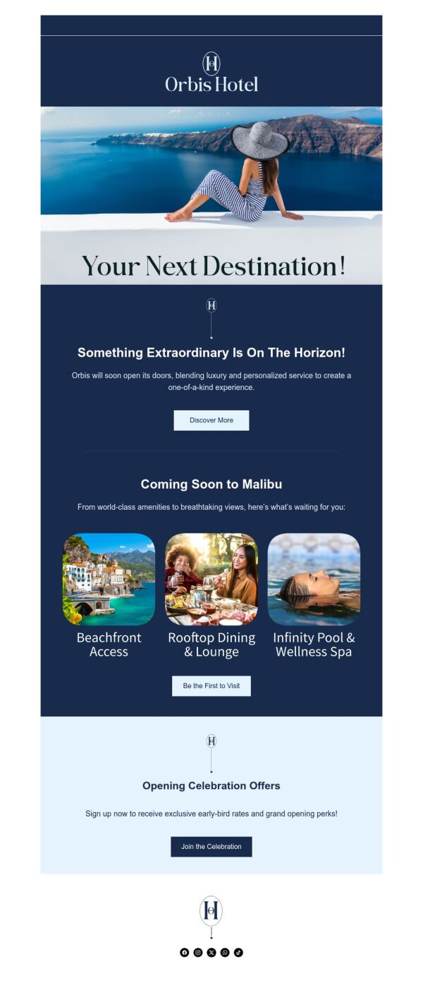 Coming soon Email Template 'Next Destination' for Hotels | PosterMyWall