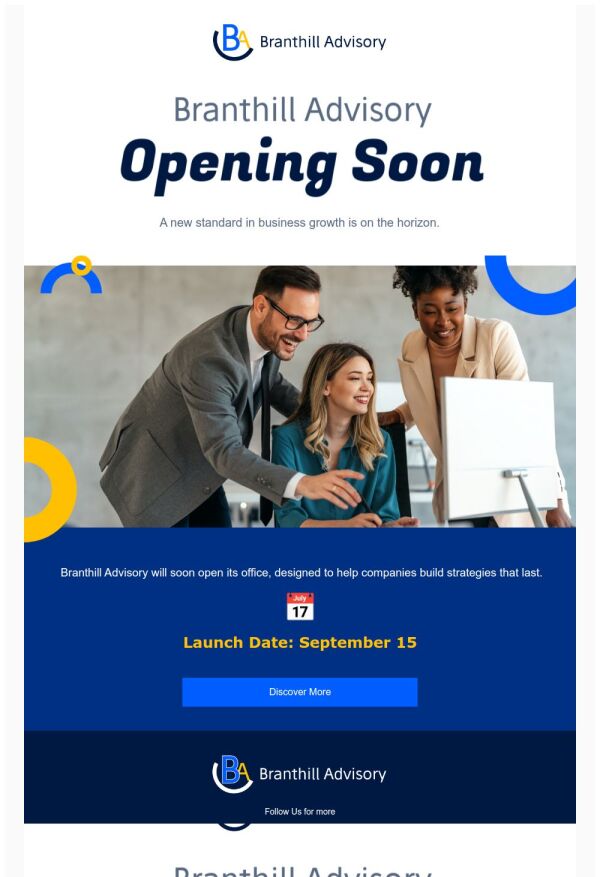 Coming soon Email Template 'Office Opening' for Corporate | PosterMyWall