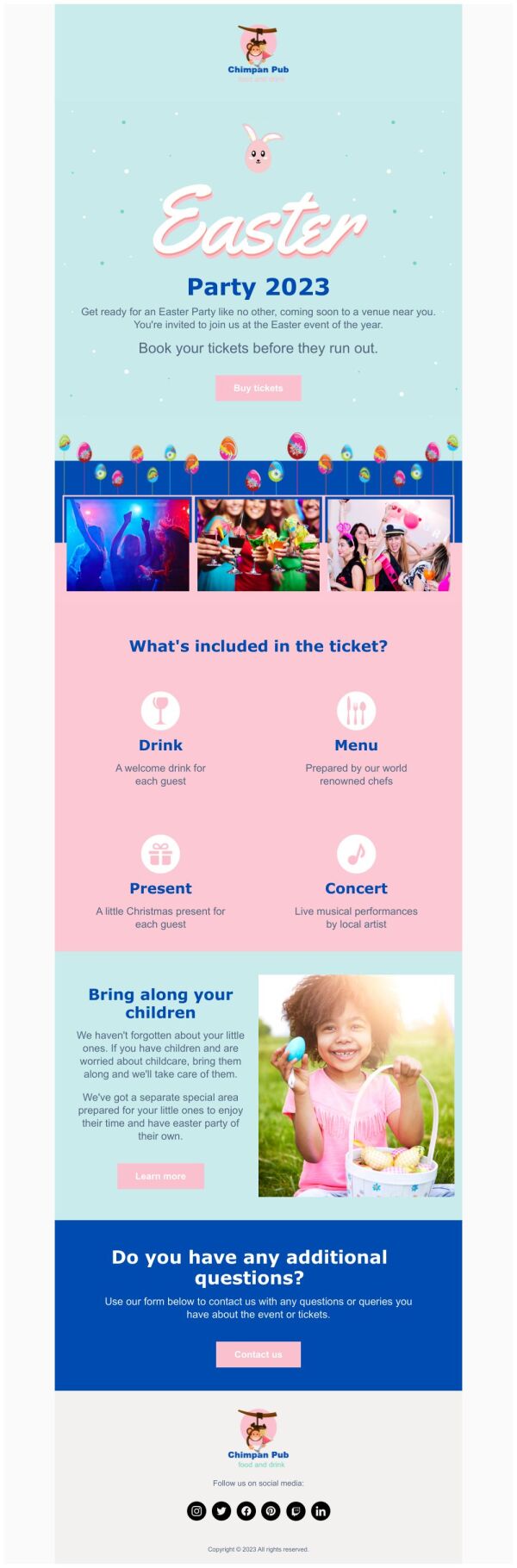 Coming soon Email Template 'Party at Pub' for Easter | PosterMyWall