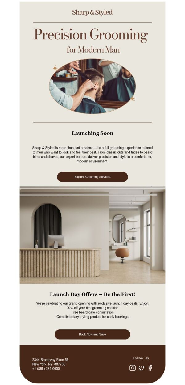 Coming soon Email Template 'Precision Grooming' for Spa | PosterMyWall