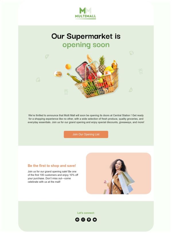 Coming soon Email Template 'Supermarket' for Retail | PosterMyWall