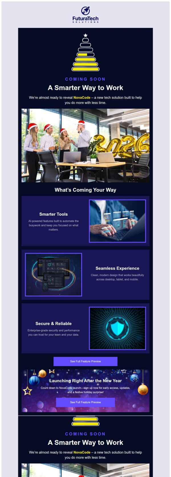 Coming soon Email Template 'Tech Solution' for New Year | PosterMyWall