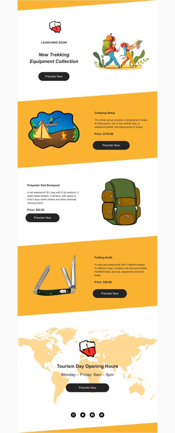 Coming Soon Email Template 'Trekking Equipment' for Travel Industry ...