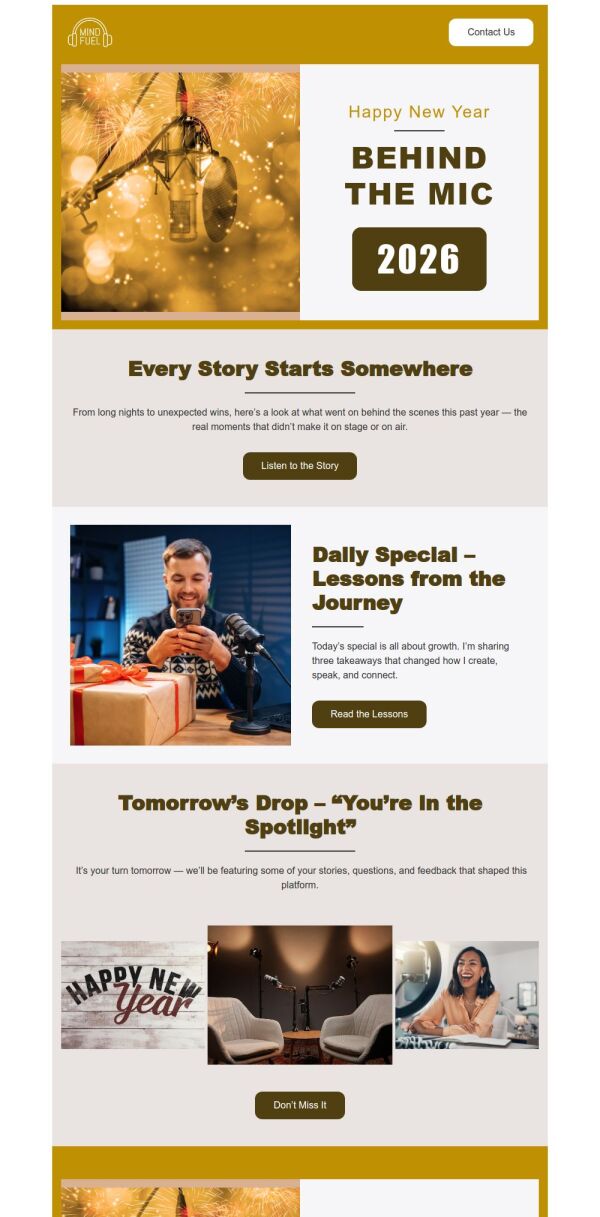Daily Specials Email Template 'Behind the Mic' for New Year | PosterMyWall