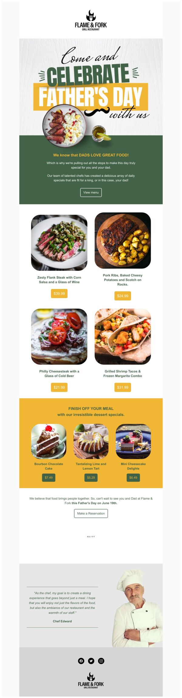 Daily Specials Email Template 'Delicious Food' for Father's Day ...