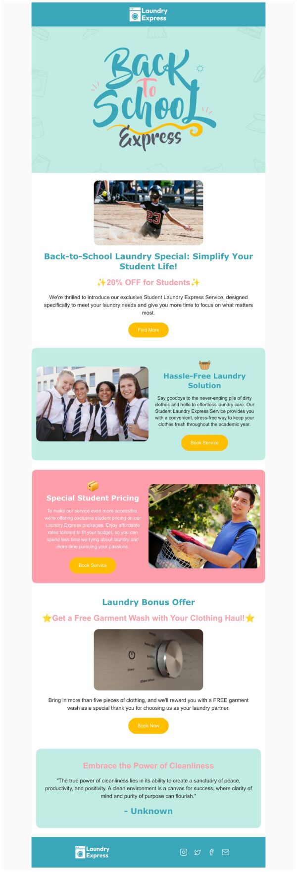 Daily Specials Email Template 'Laundry Solution' for Back to School ...