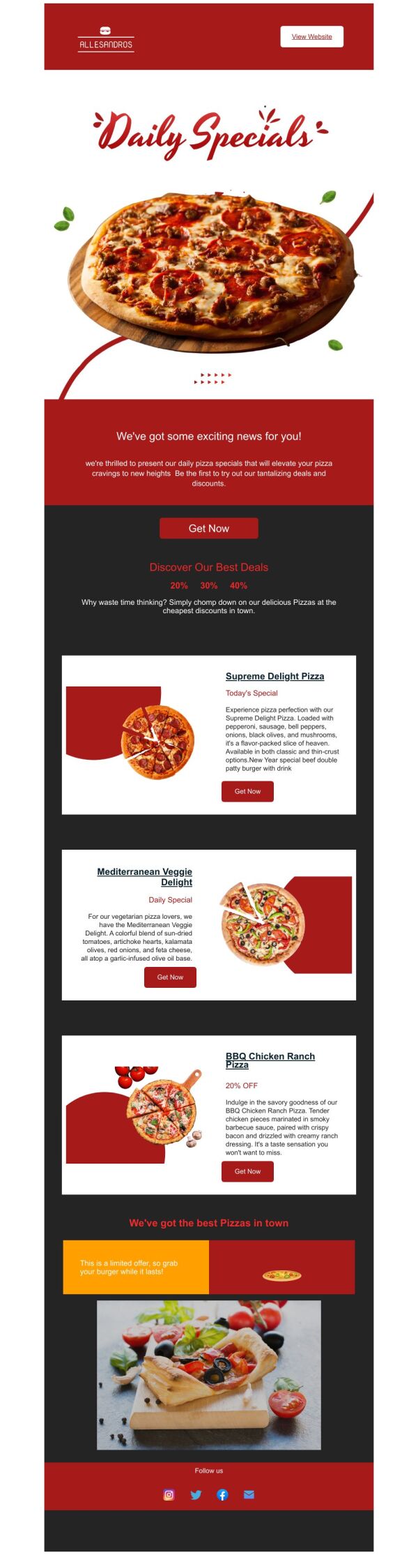 Daily Specials Email Template 'Pizza Specials' for Food | PosterMyWall