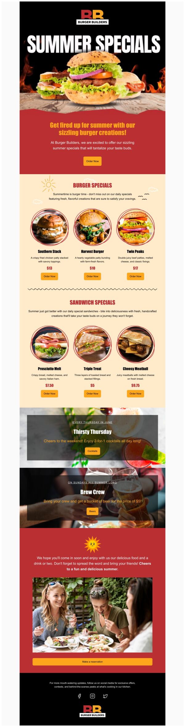 Daily Specials Email Template 'Sizzling Burgers' for Summer | PosterMyWall