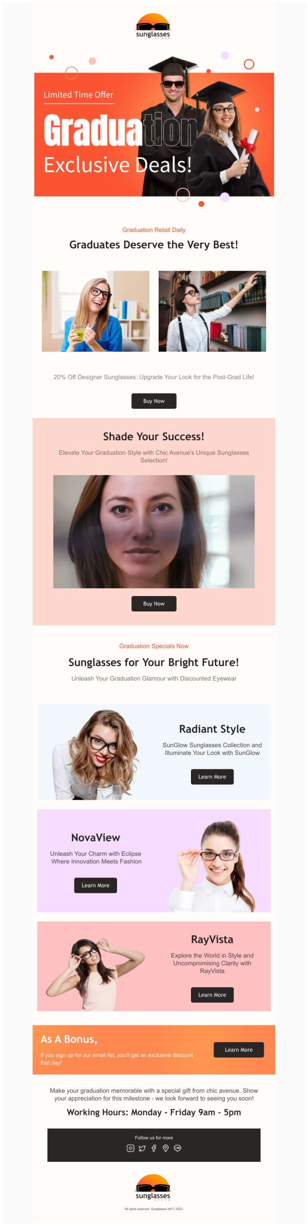 Daily Specials Email Template 'Sunglasses Collection' for Graduation ...