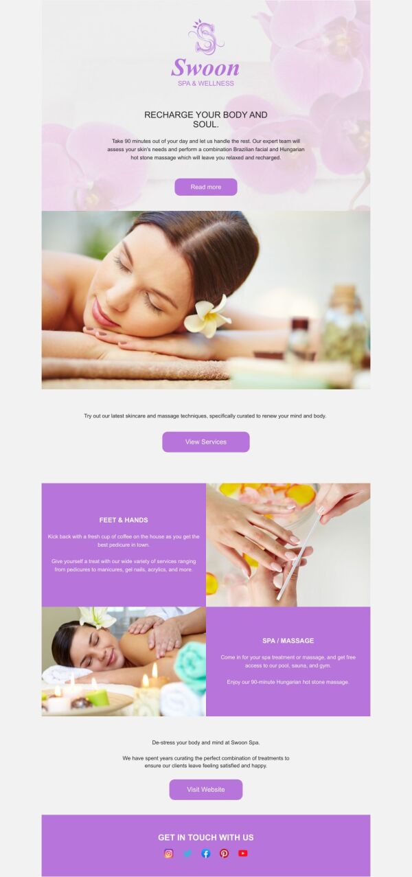 Newsletter Email Template 'Recharge Your Body' for Spa | PosterMyWall
