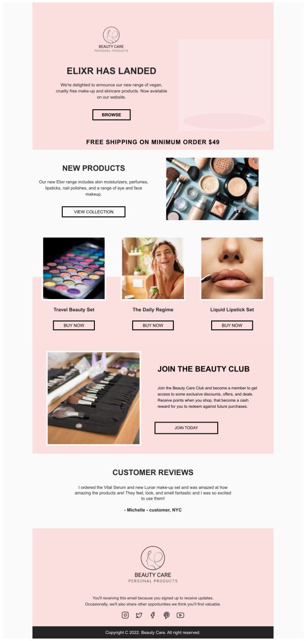 Product Promotion Email Template 'Beauty Care Products' for Spa ...