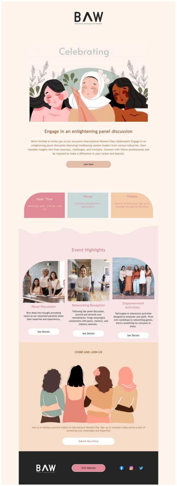 Event Promotion Email Template 'Automation Workshop' for Women's Day ...