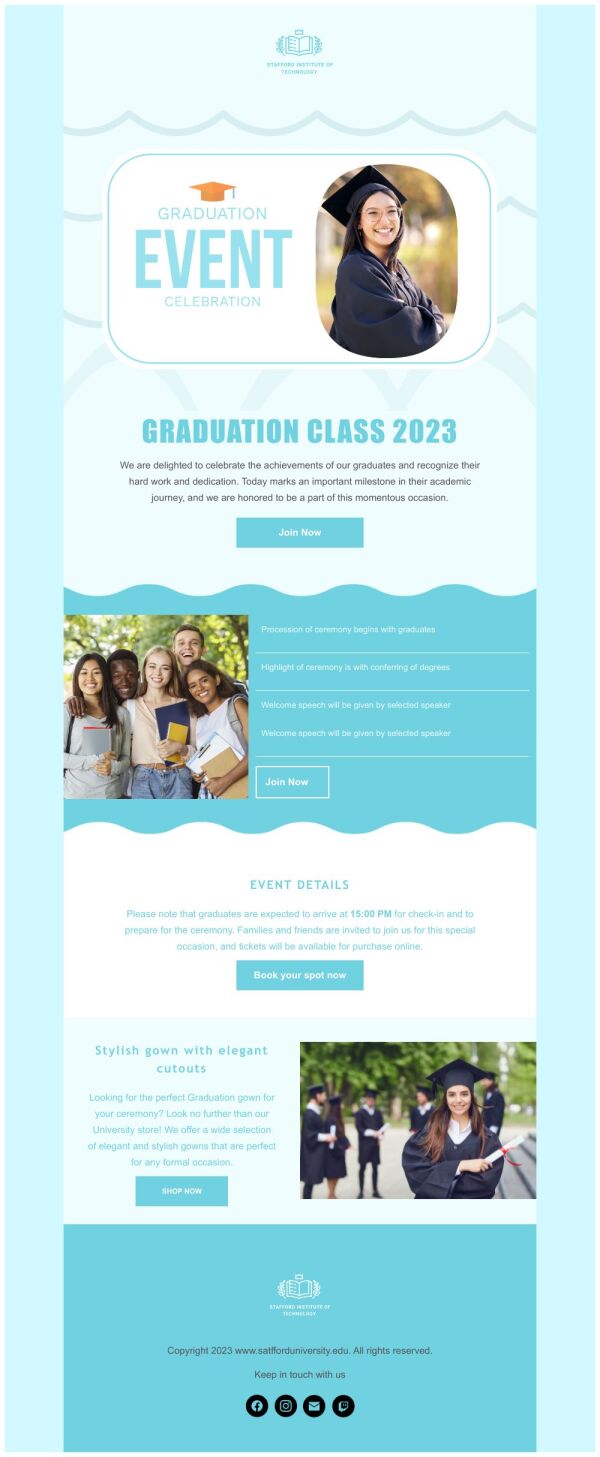 Event Promotion Email Template 'Celebrate Achievements' for Graduation ...