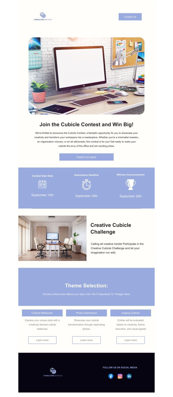 Event Promotion Email Template 'Cubicle Contest' for Corporate ...