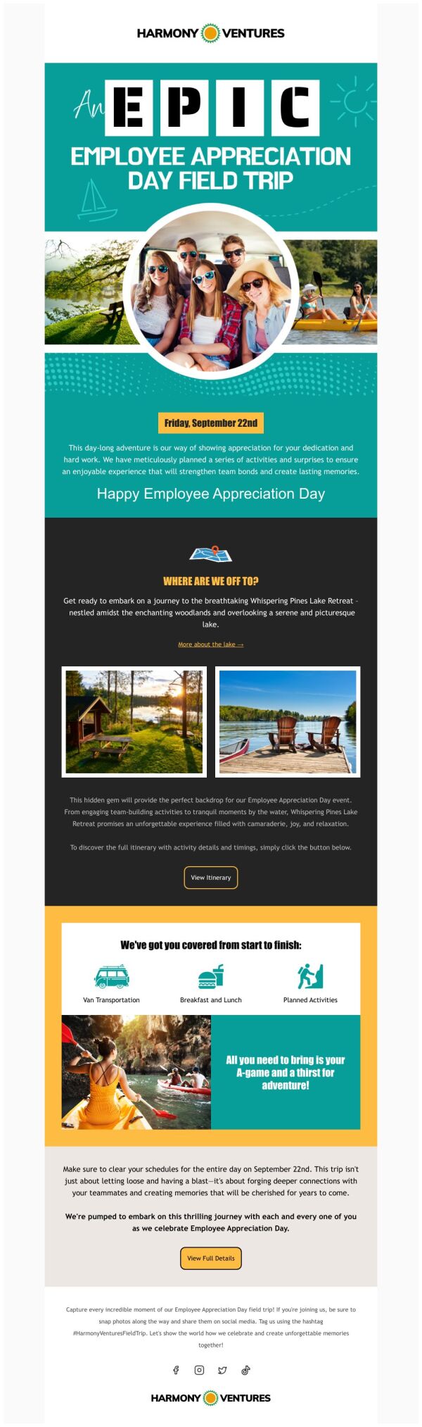 Event Promotion Email Template 'Employee Appreciation Day Trip' for ...