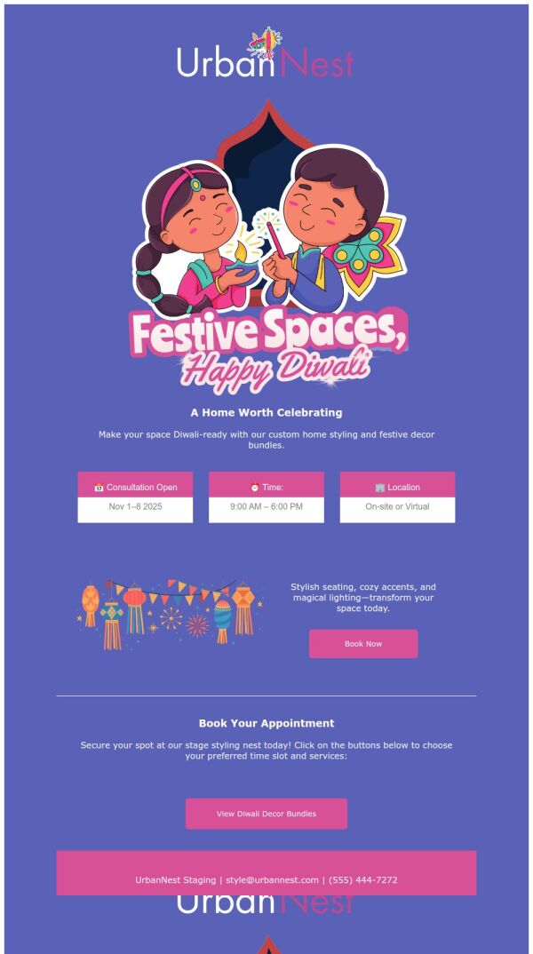 Event Promotion Email Template 'Festive Spaces' for Small Business ...