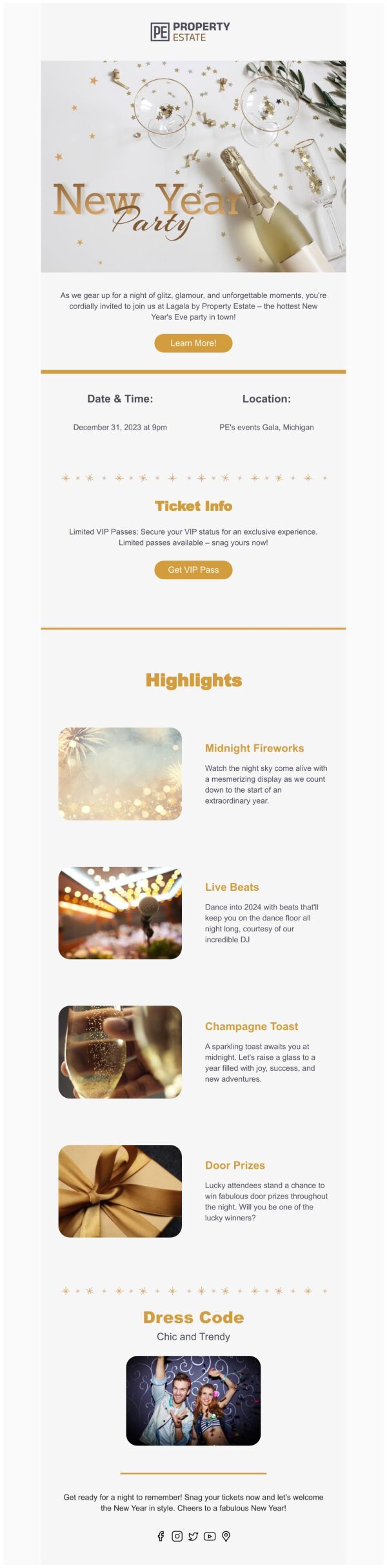 Event Promotion Email Template 'Gala Party' for New Year | PosterMyWall