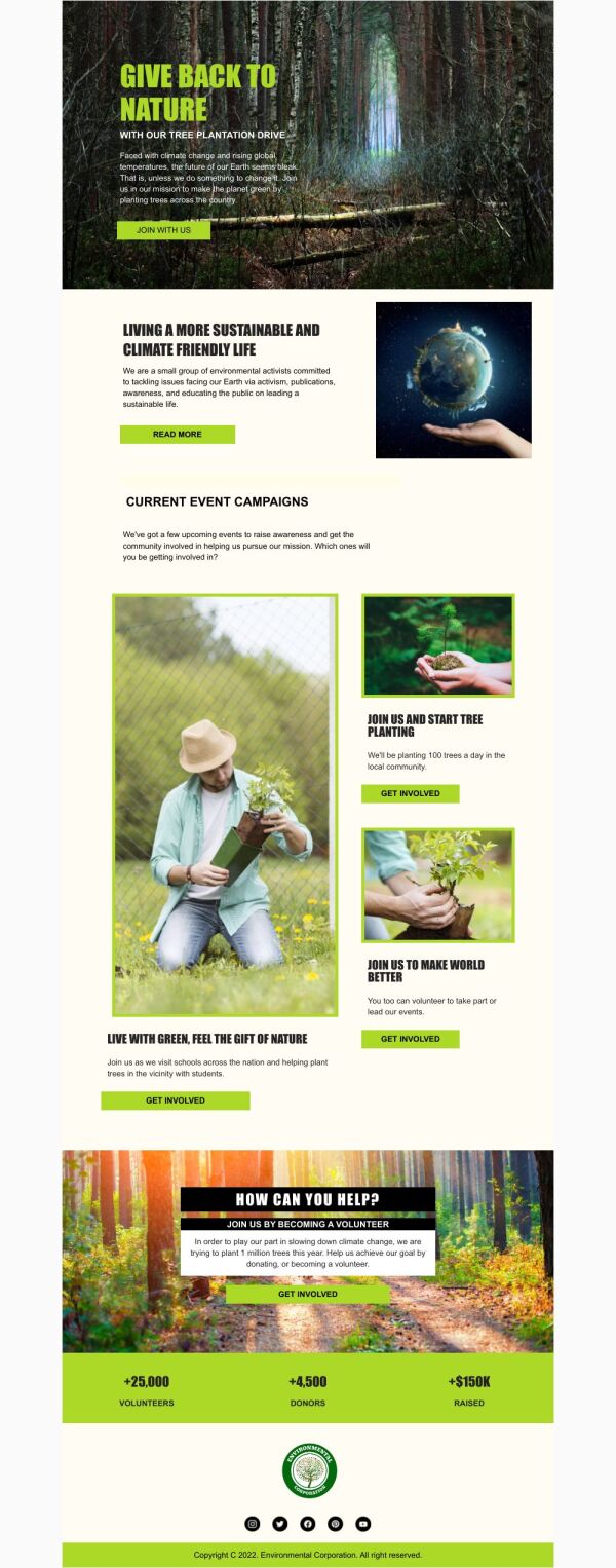 Event Promotion Email Template 'Giving to Nature' for Environment ...