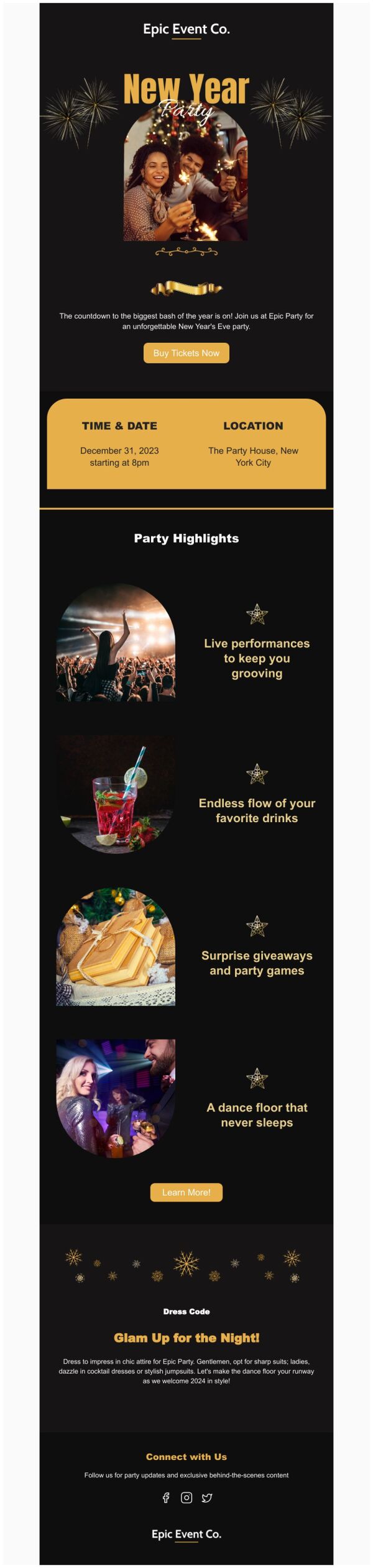 Event Promotion Email Template 'Glam Up' for New Year | PosterMyWall