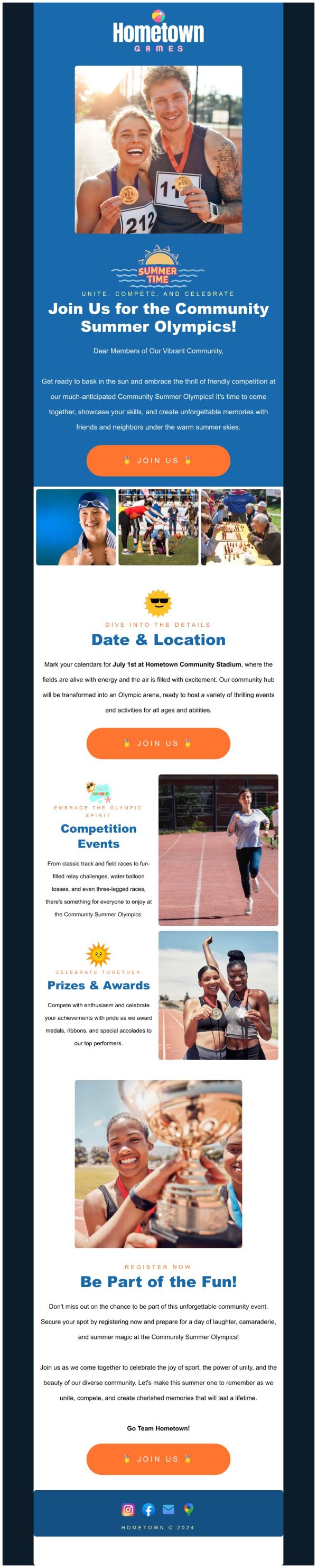 Event Promotion Email Template 'Hometown Games' for Summer | PosterMyWall