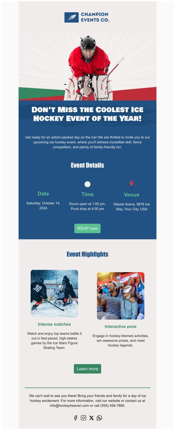 Event Promotion Email Template 'Ice Hockey' for Sports | PosterMyWall