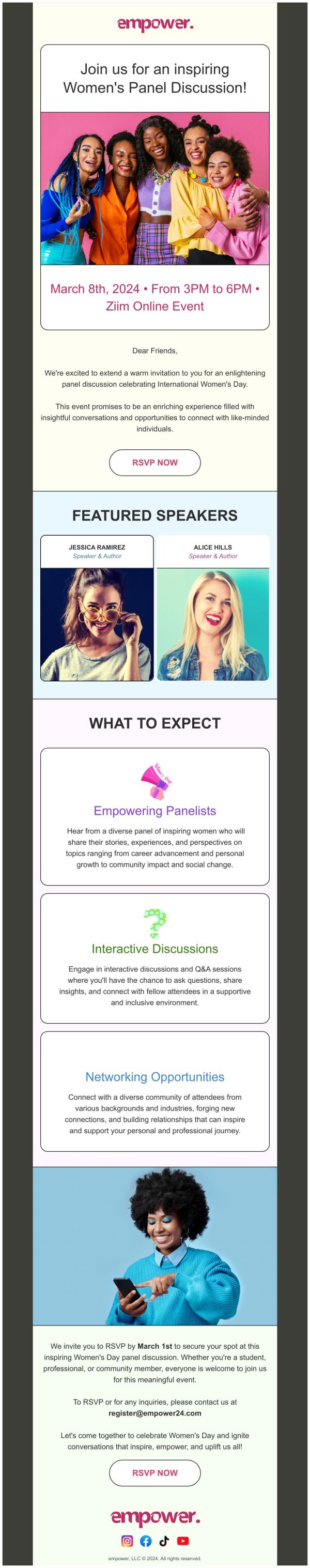 Event Promotion Email Template 'Inspire, Empower, Uplift' for Women's ...