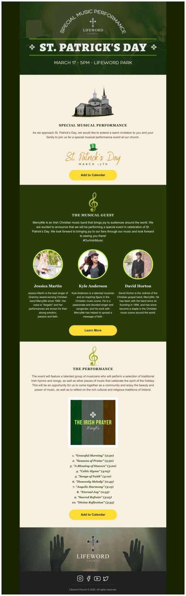 Event Promotion Email Template 'Irish Prayer at Church' for St. Patrick ...