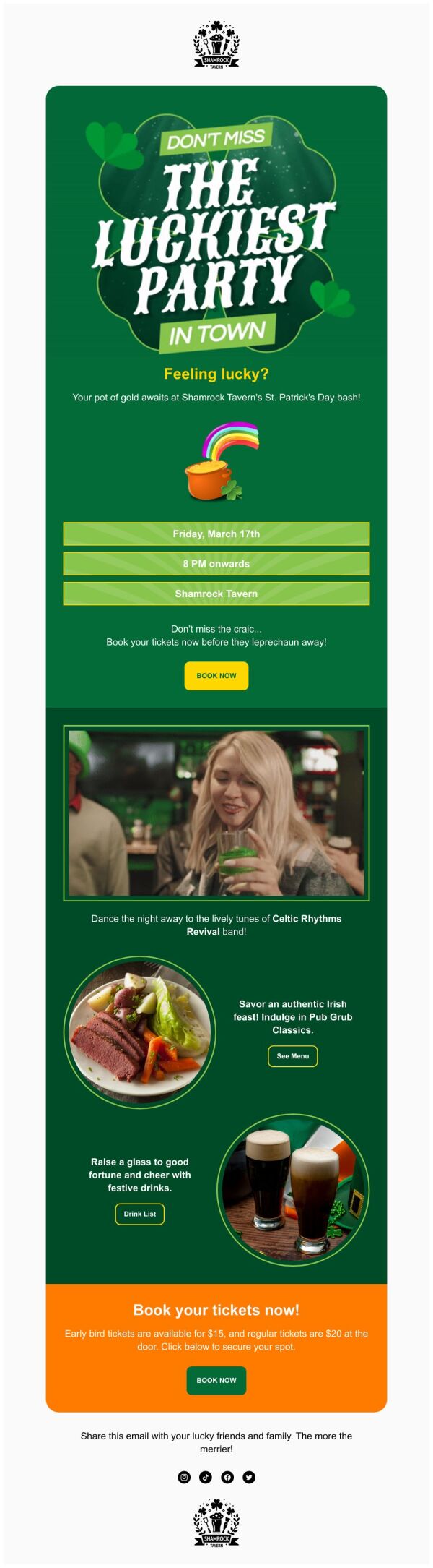 Event Promotion Email Template 'Luckiest Party' for St. Patrick's Day ...