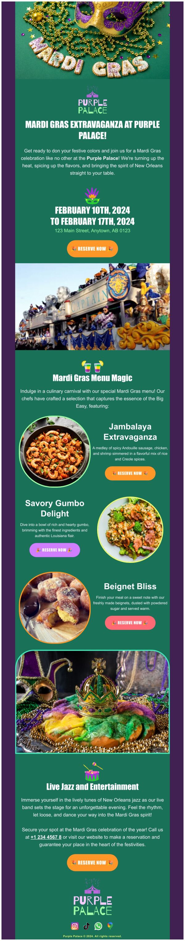 Event Promotion Email Template 'Menu Magic' for Mardi Gras | PosterMyWall