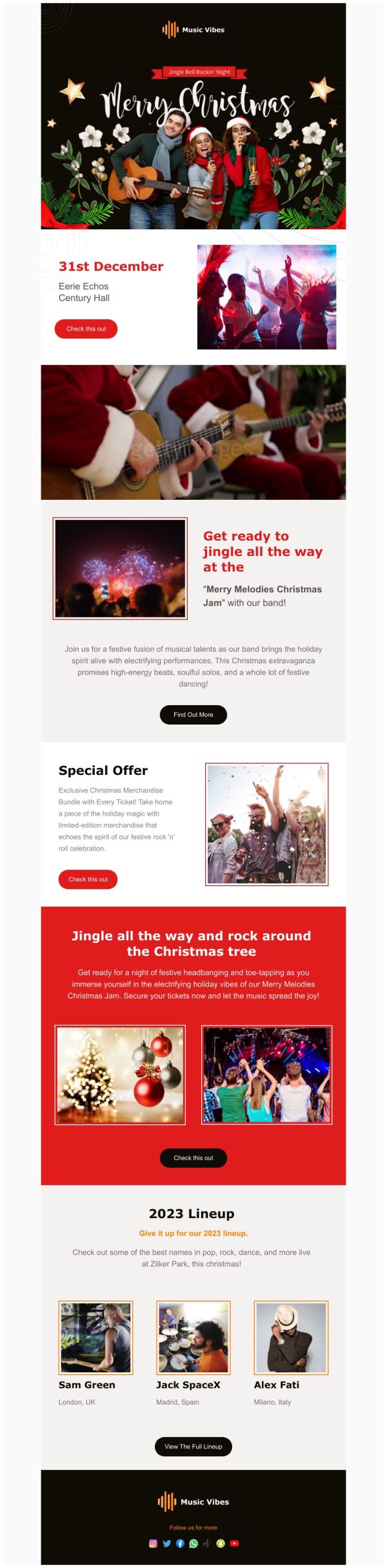 Event Promotion Email Template 'Music Lineup' for Christmas | PosterMyWall