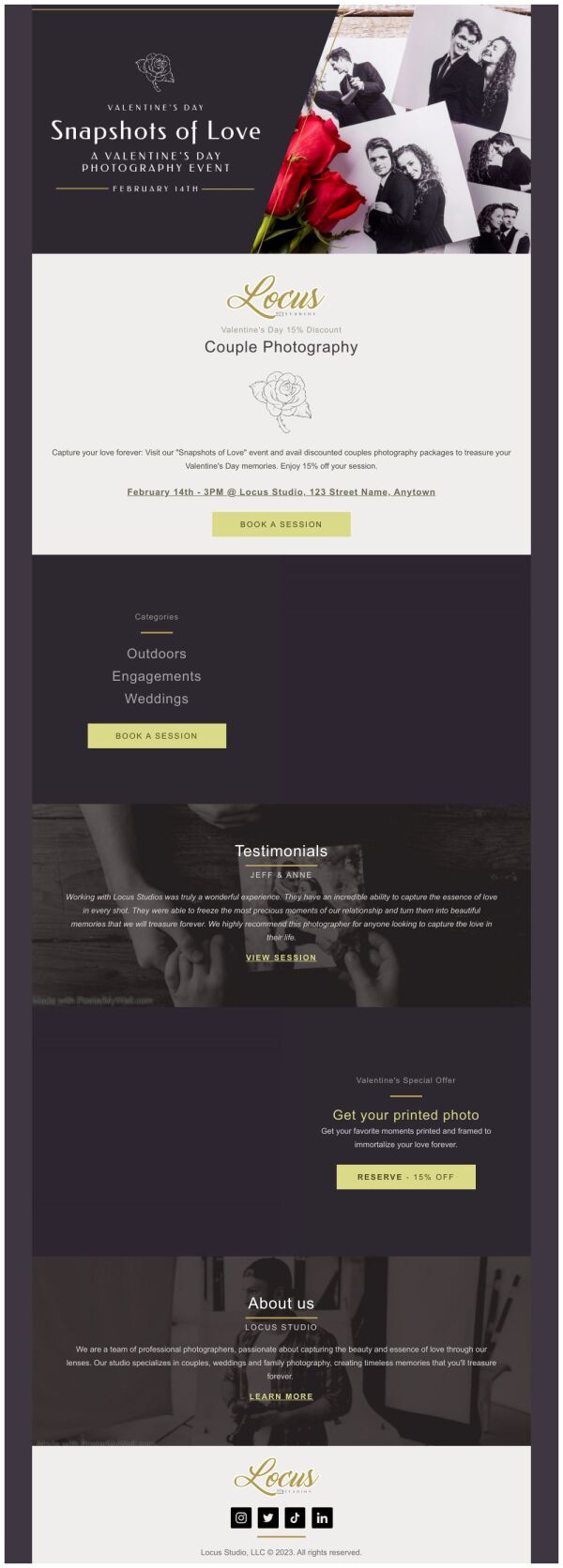 Event Promotion Email Template 'Photography of Love' for Valentine's ...