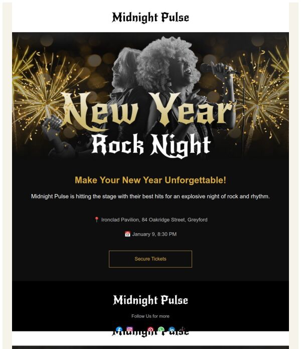 Event Promotion Email Template 'Rock and Rhythm' for New Year ...