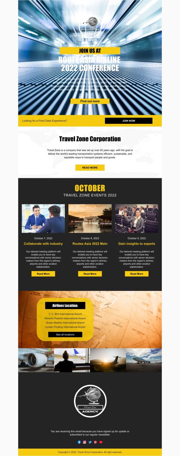 Event Promotion Email Template 'Route Airline Conference' for Corporate ...