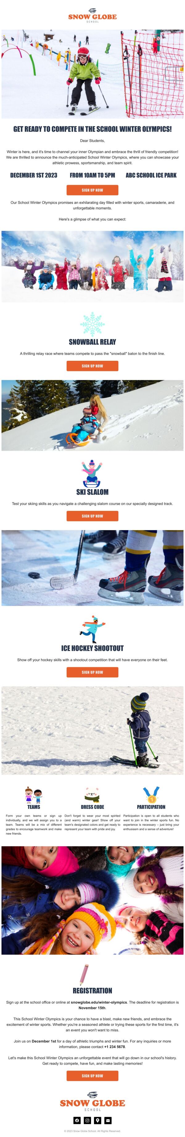 Event Promotion Email Template 'School Olympics' for Winter | PosterMyWall