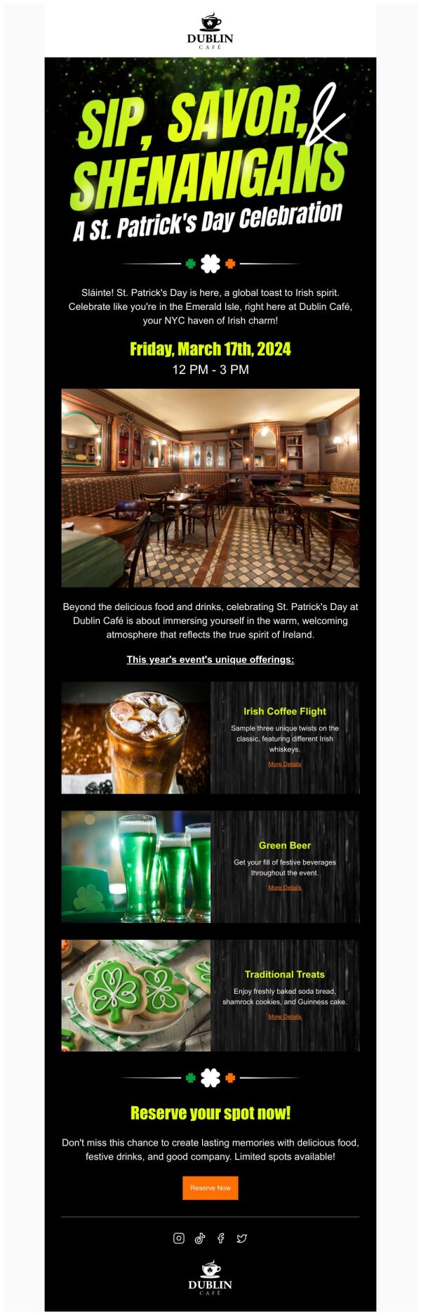 Event Promotion Email Template 'Sip and Savour' for St. Patrick's Day ...